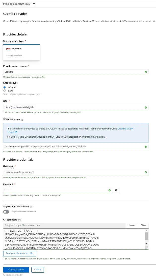 Migrating virtual machines from vSphere to Red Hat OpenShift Virtualization with the migration ...